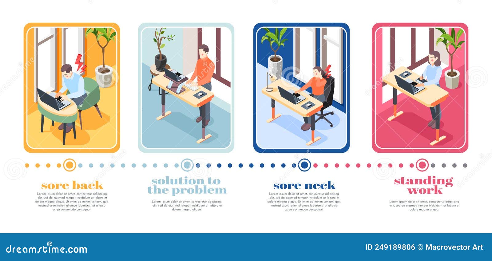 Ergonomic Workplace Isometric Recolor Set Cartoon Vector ...