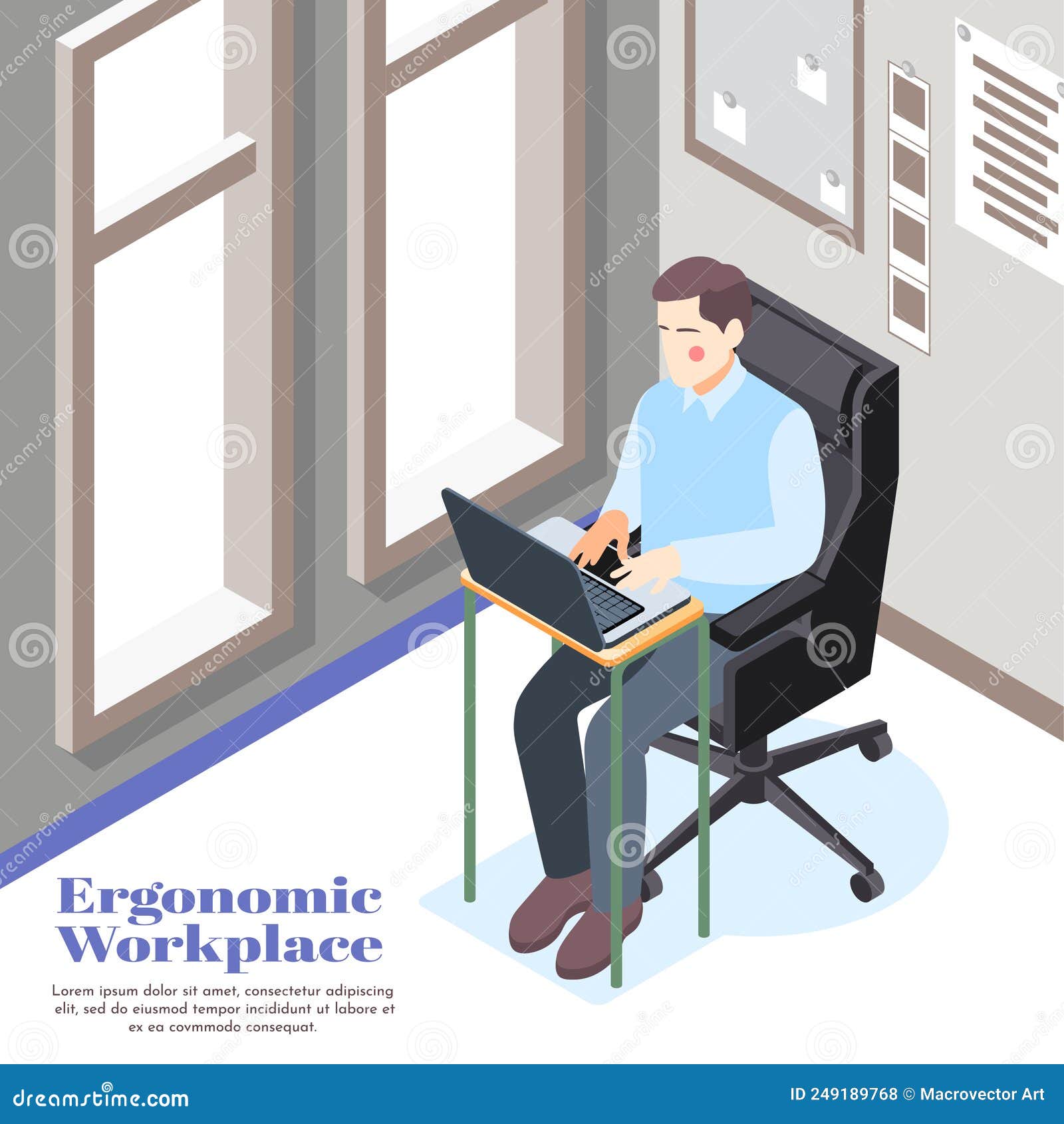 Ergonomic Workplace Icon. Computer Desk Workstation Infographic Cartoon ...
