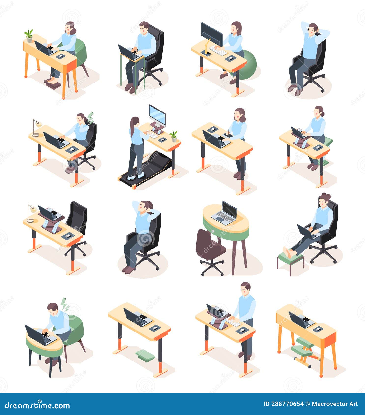 Ergonomic Workplace Isometric Icons Stock Vector - Illustration of worker, standing: 288770654