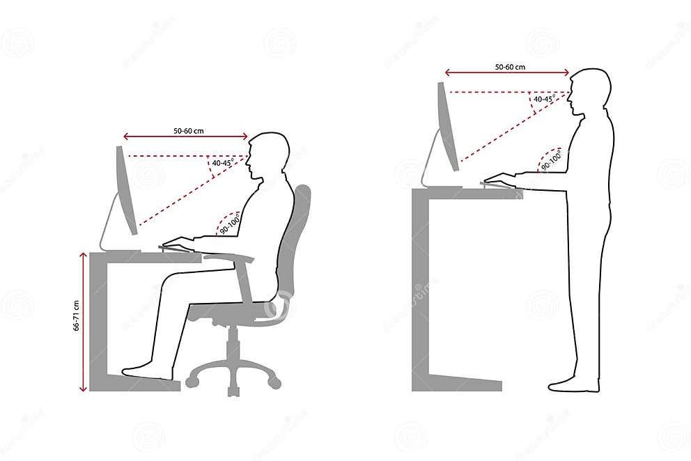 Ergonomics Line Drawing of a Man Correct Sitting and Standing Posture ...
