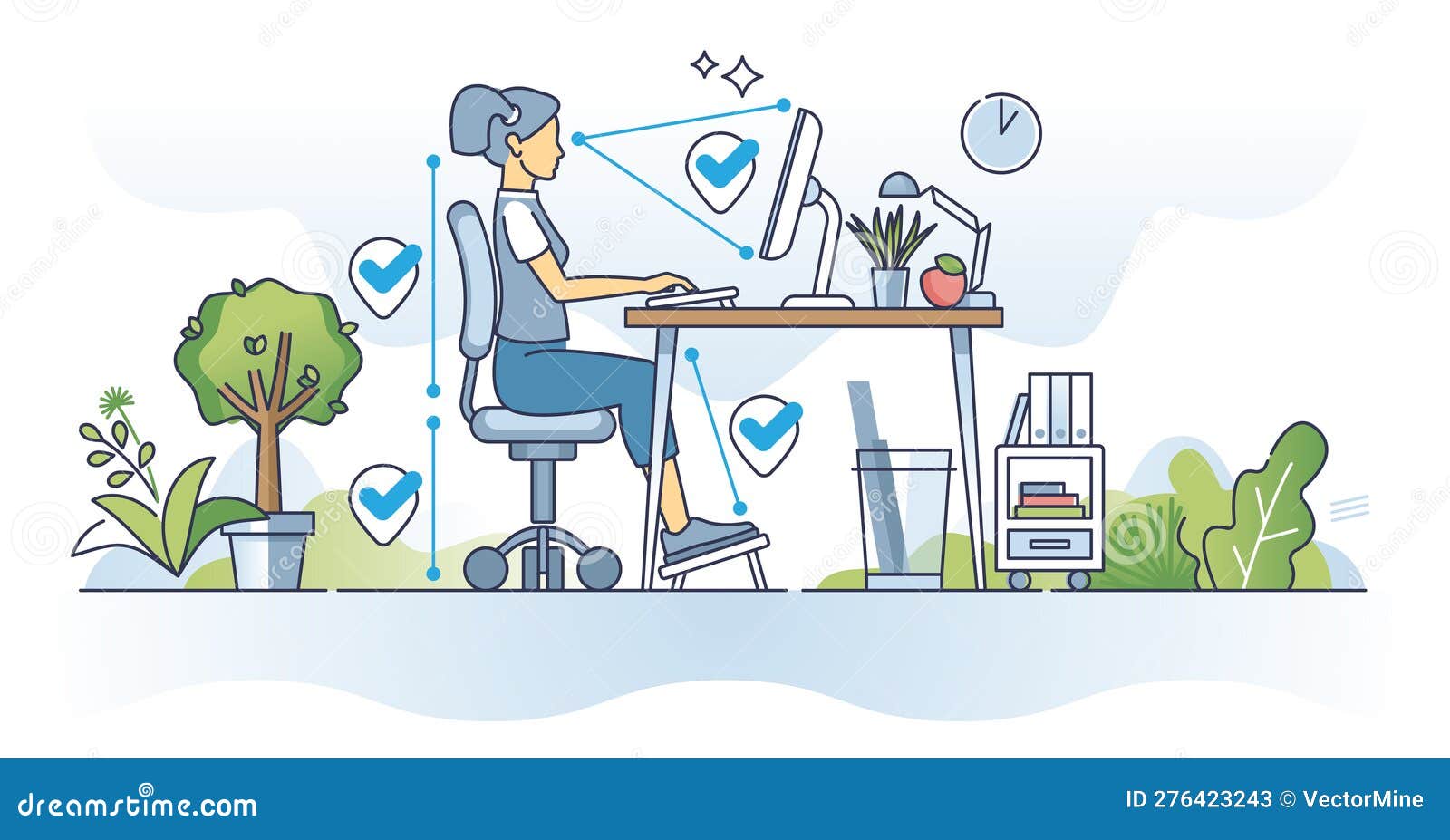 Ergonomics for Remote Work and Correct Sitting Posture Outline Concept ...