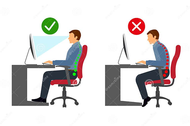 Ergonomics at Workplace Man Correct Sitting Posture Stock Illustration ...
