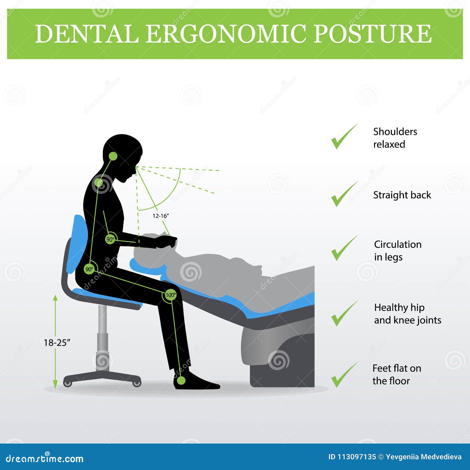 Ergonomie in Tandheelkunde Correcte Houding Vector Illustratie ...