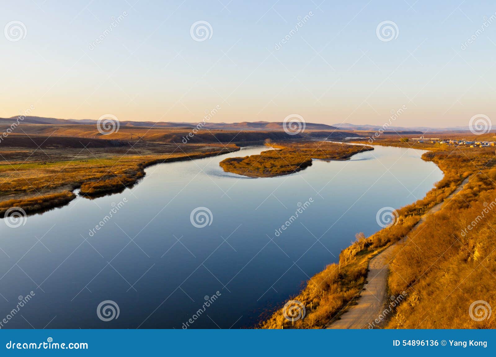 The Ergun River at sunset stock photo. Image of landscape - 54896136