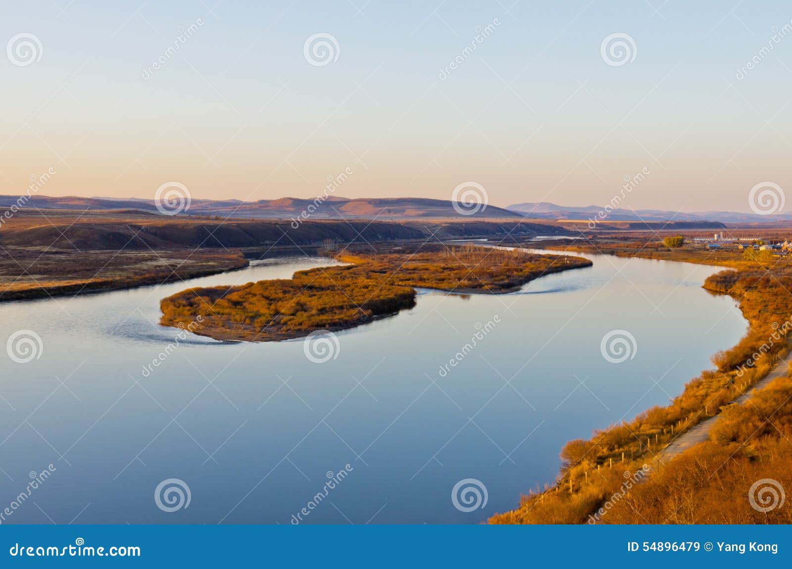The Ergun River at sunset stock image. Image of china - 54896479