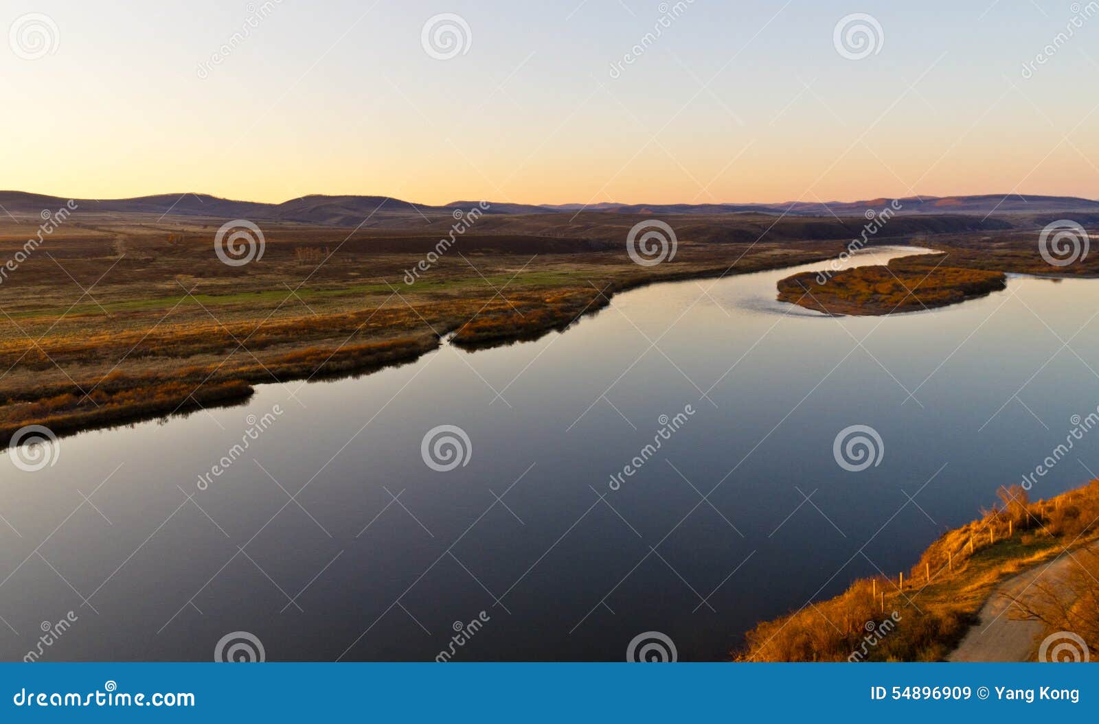 The Ergun River at sunset stock image. Image of hulunbuir - 54896909