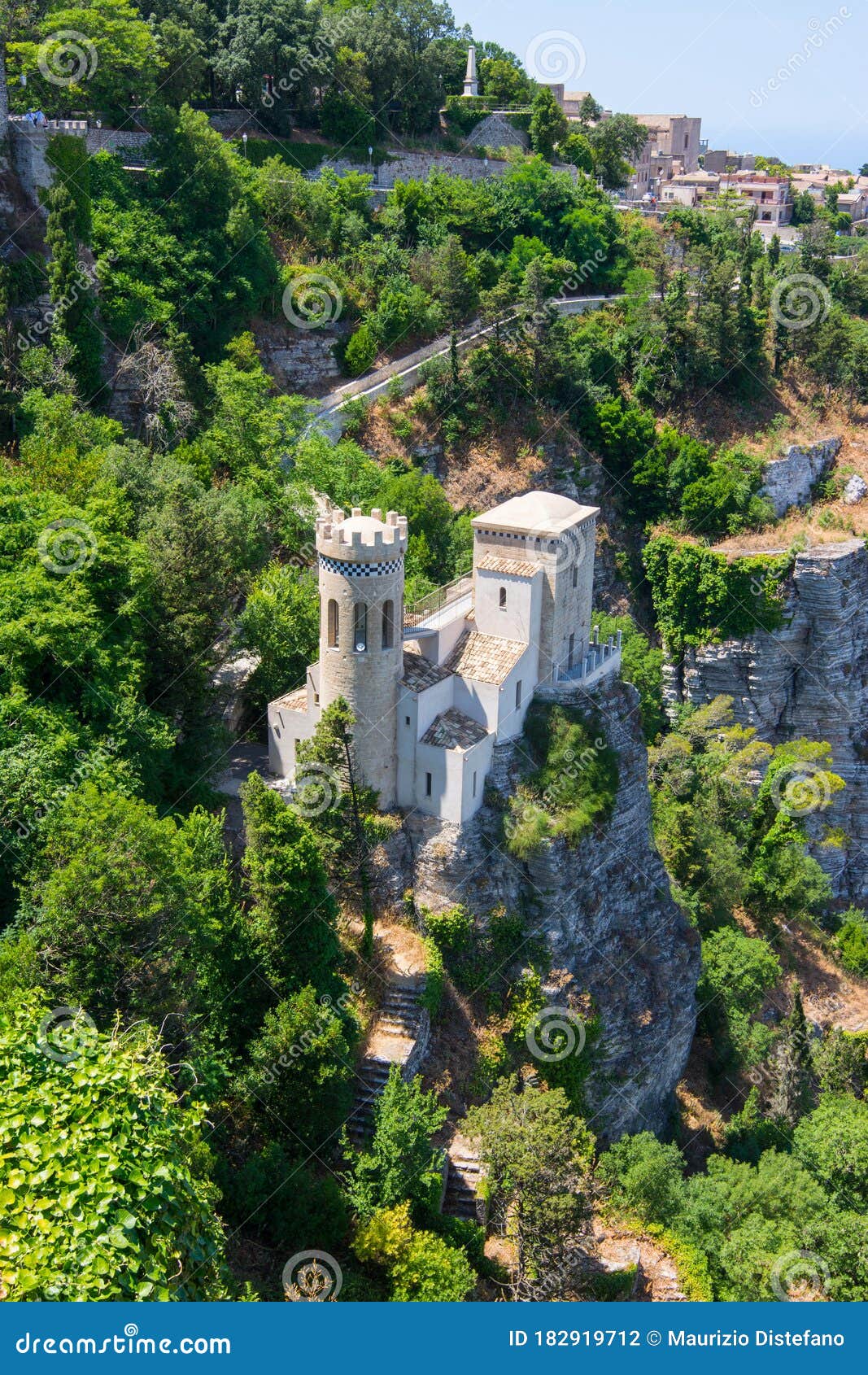 Erice, Sicily, Italy. Torretta Pepoli High View Stock Photo - Image of ...
