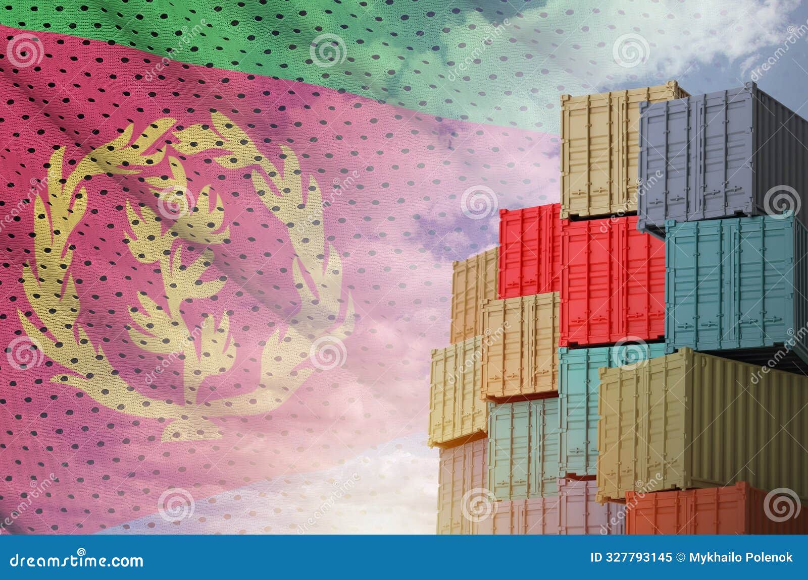 Eritrea Flag Depicted On Metal Doors Of Shipping Cargo Container ...