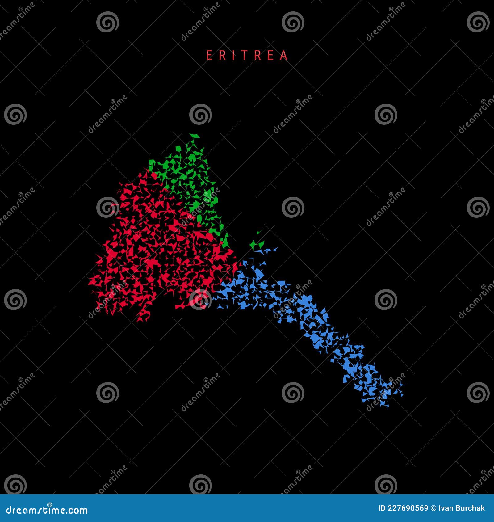 Eritrea Flag Map, Chaotic Particles Pattern in the Eritrean Flag Colors. Vector Illustration ...