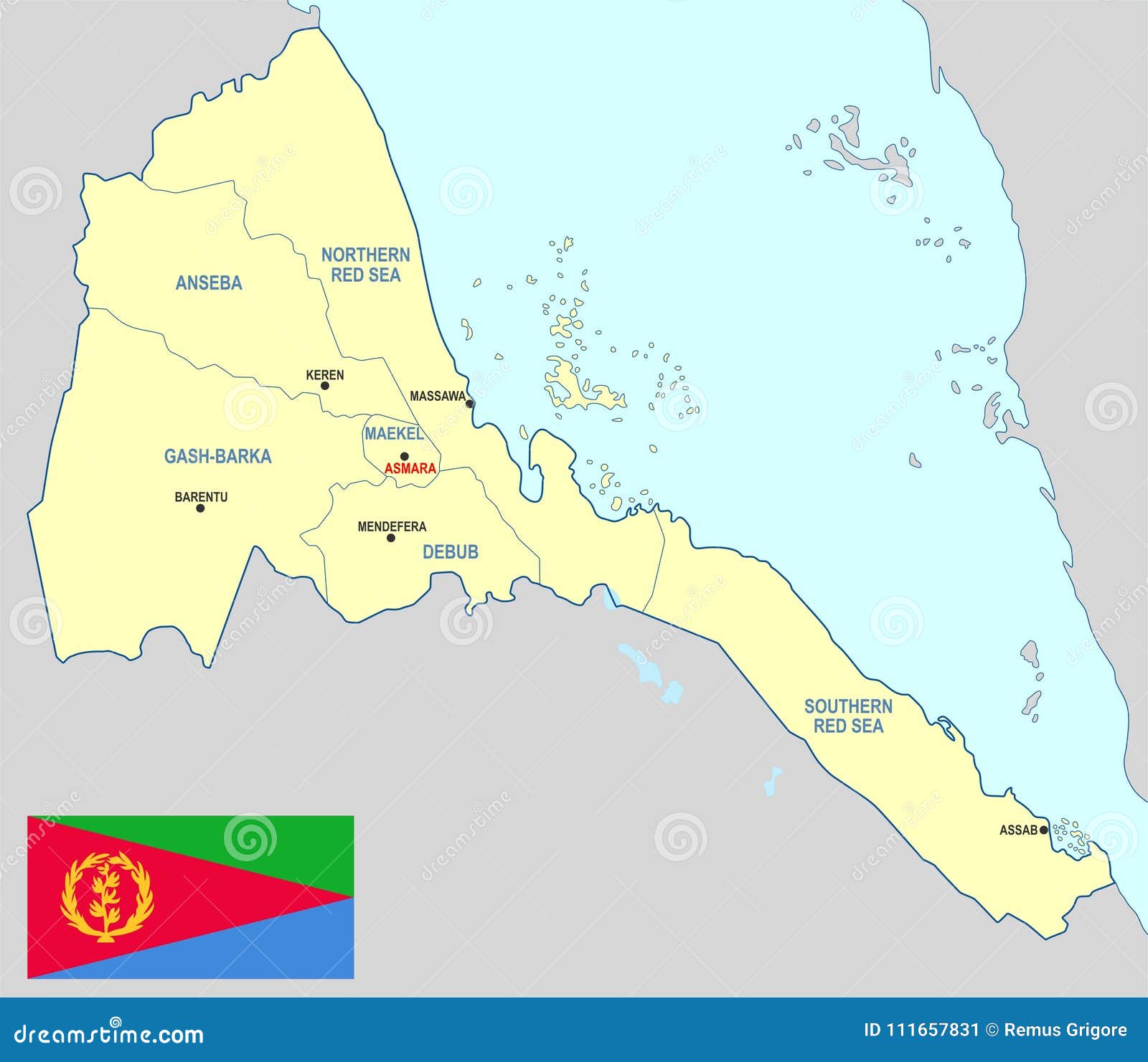Eritrea map - cdr format stock vector. Illustration of districts ...