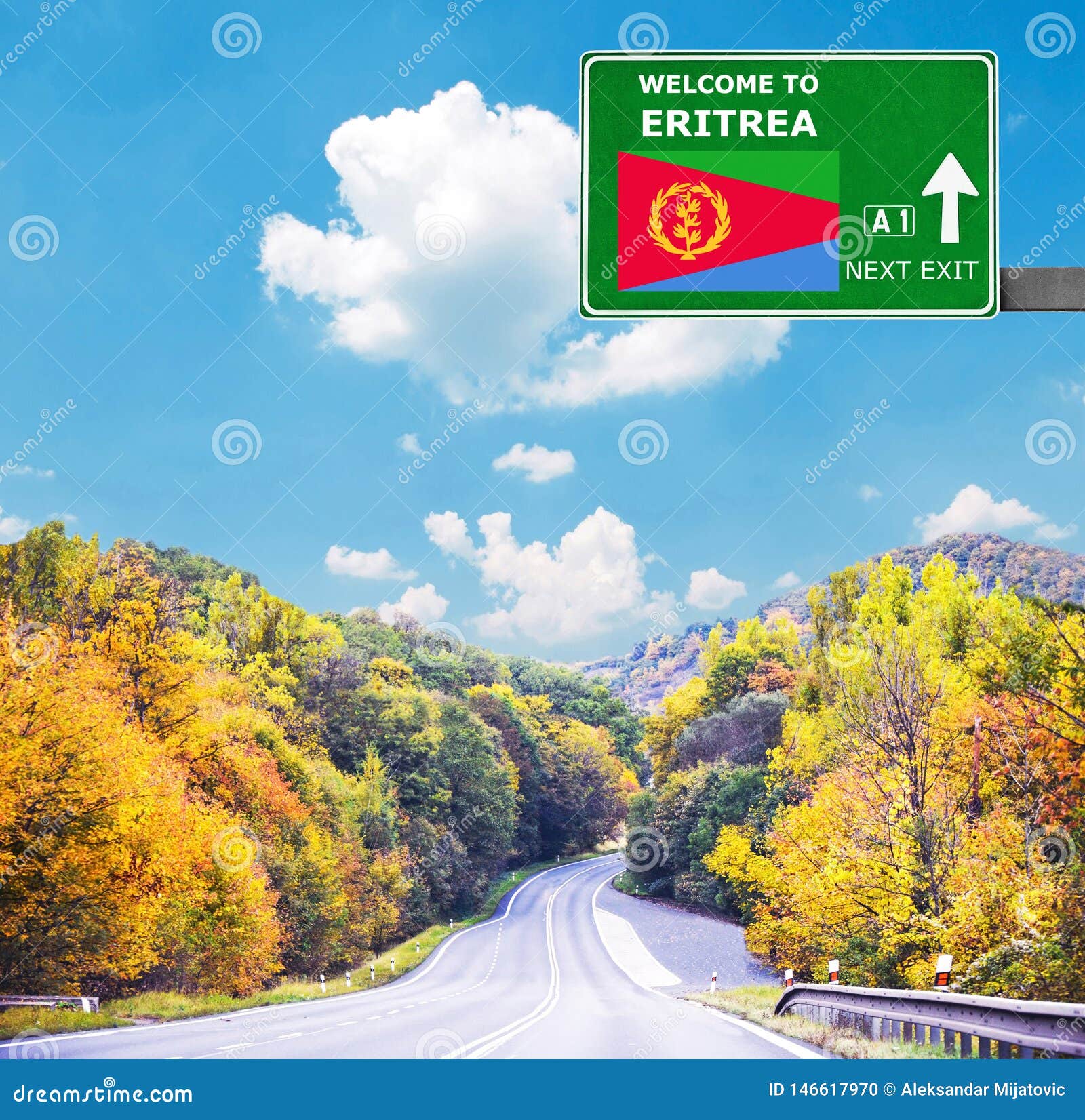Eritrea Road Sign Against Clear Blue Sky Stock Photo - Image of post ...