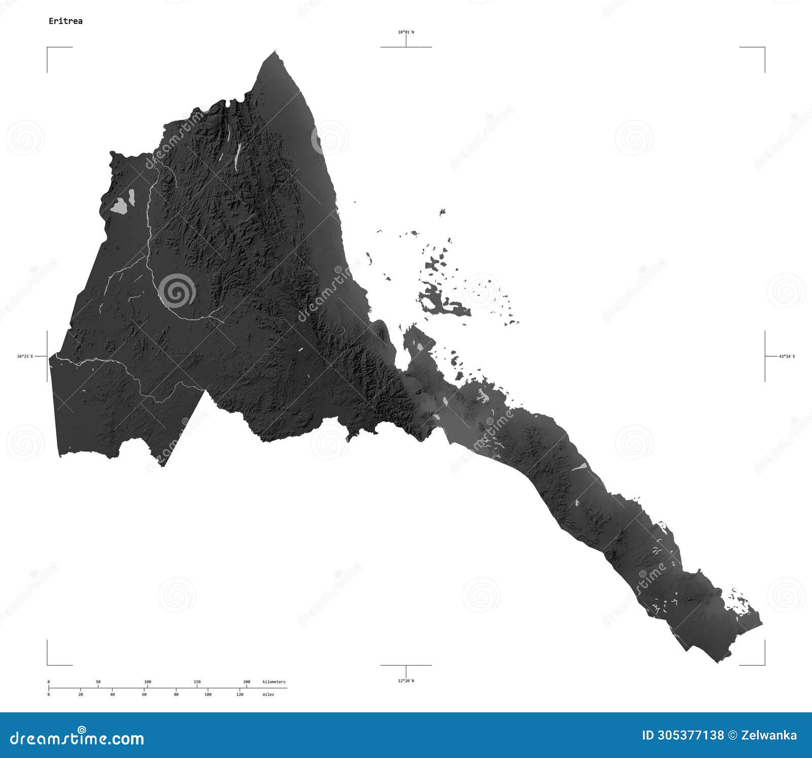 A Grayscale Map Of Eritrea With A Hanging Eritrean Flag On One Side