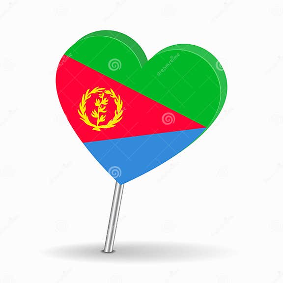 Eritrean Flag Heart Shaped Map Pointer Layout Vector Illustration