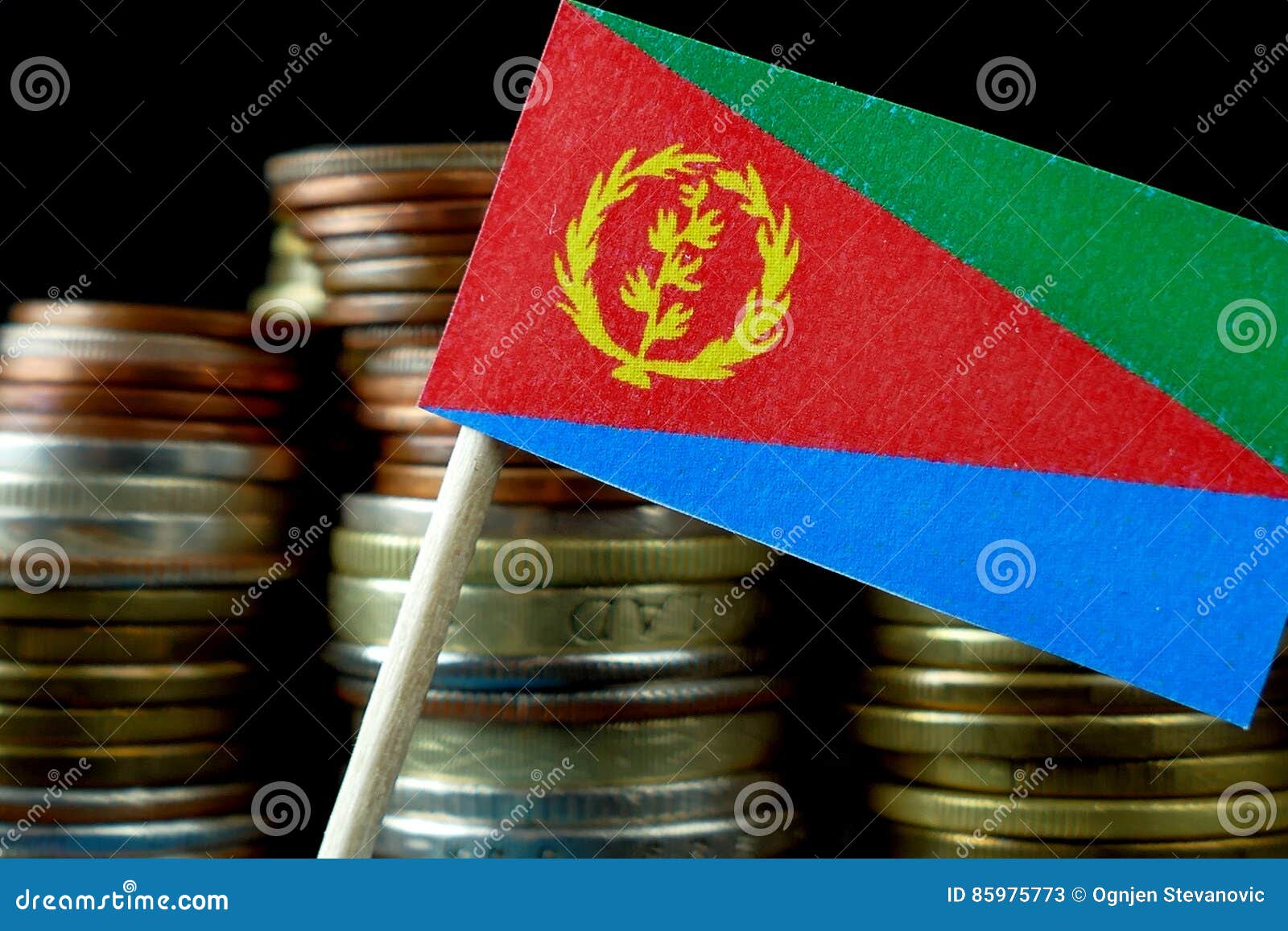 Eritrean Flag Waving with Stack of Money Coins Stock Image - Image of ...