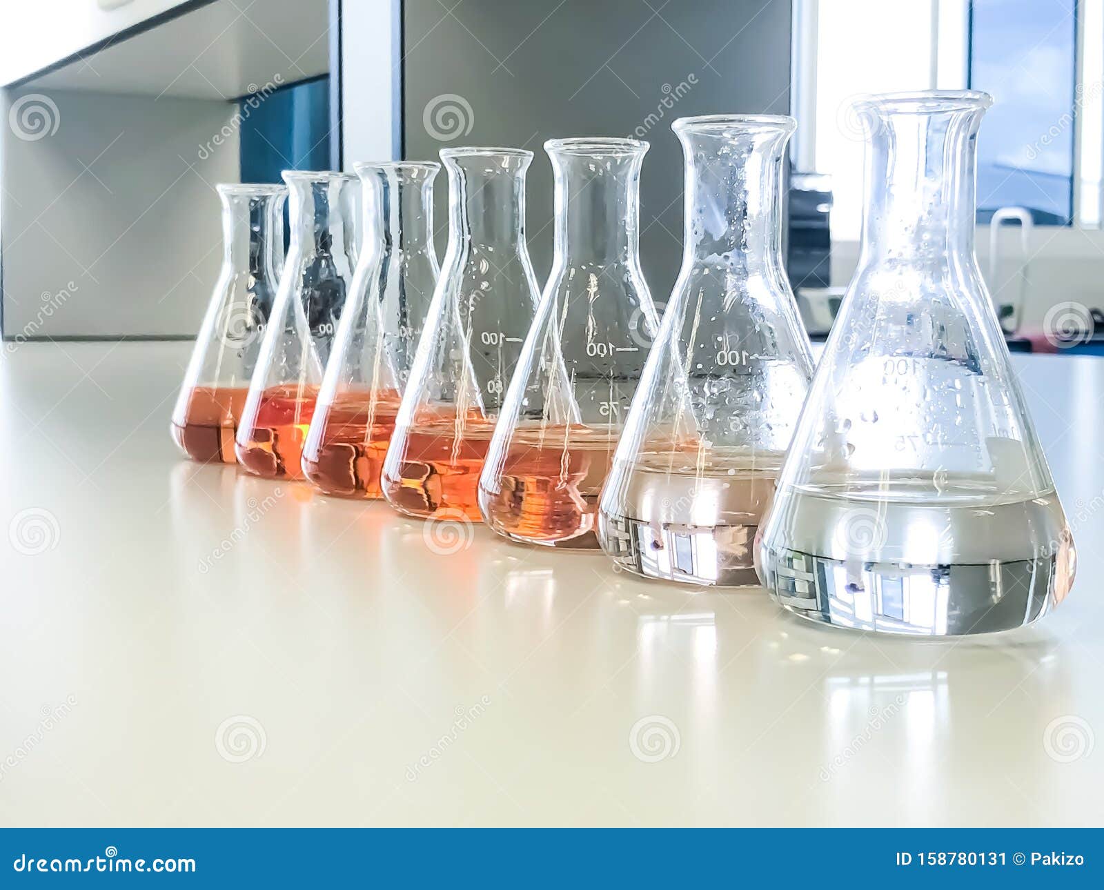 The Erlenmeyer Or Conical Flask On Bench Laboratory, With Gradient ...