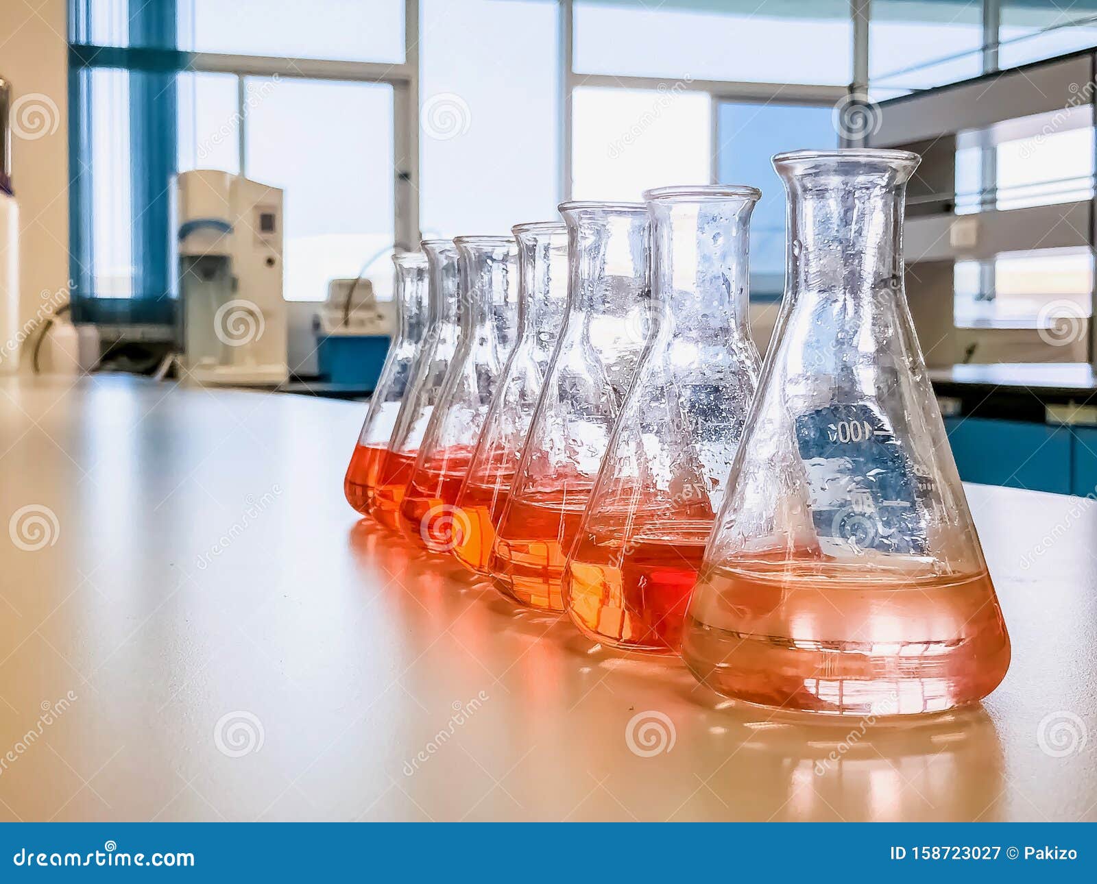 The Erlenmeyer Flask in the Line with Color Range Solvent Using for ...