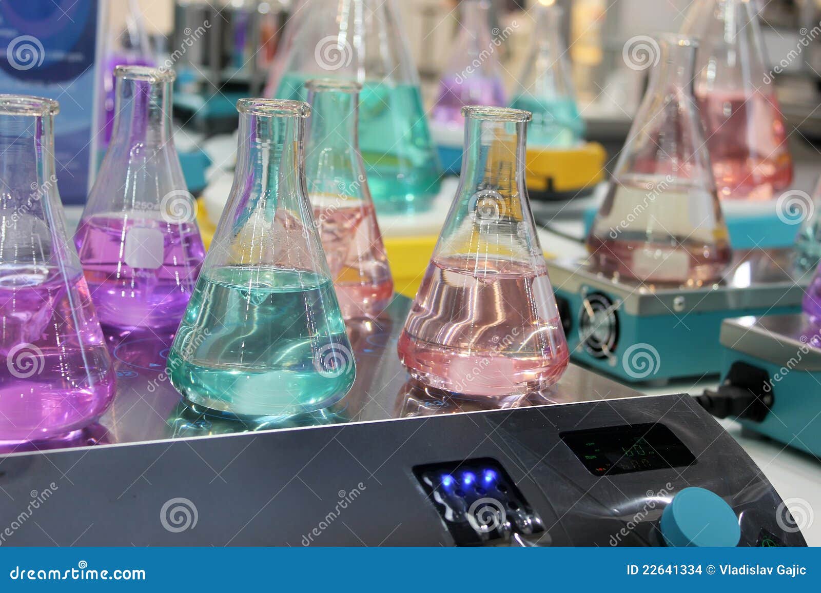 Transparent Erlenmeyer Flasks Or Conical Flasks On Shelf In Science ...