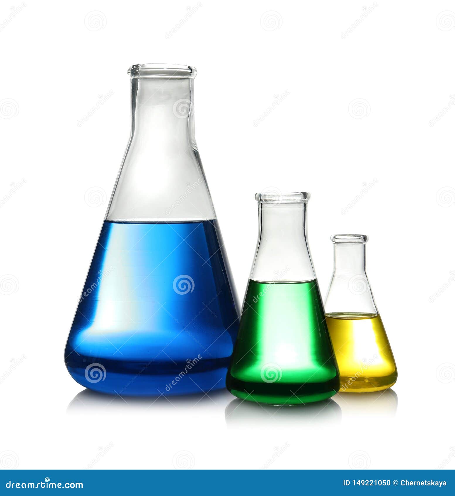 Erlenmeyer Flasks with Color Liquid Isolated on White. Stock Photo ...