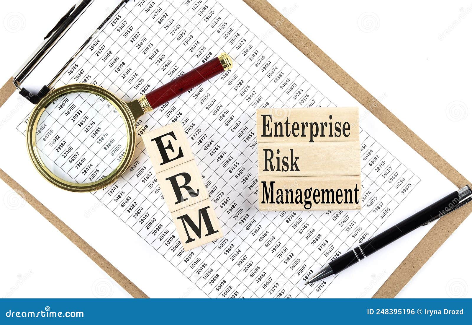 ERM Word On Wooden Cubes On Blue Background With Chart And Keyboard ...