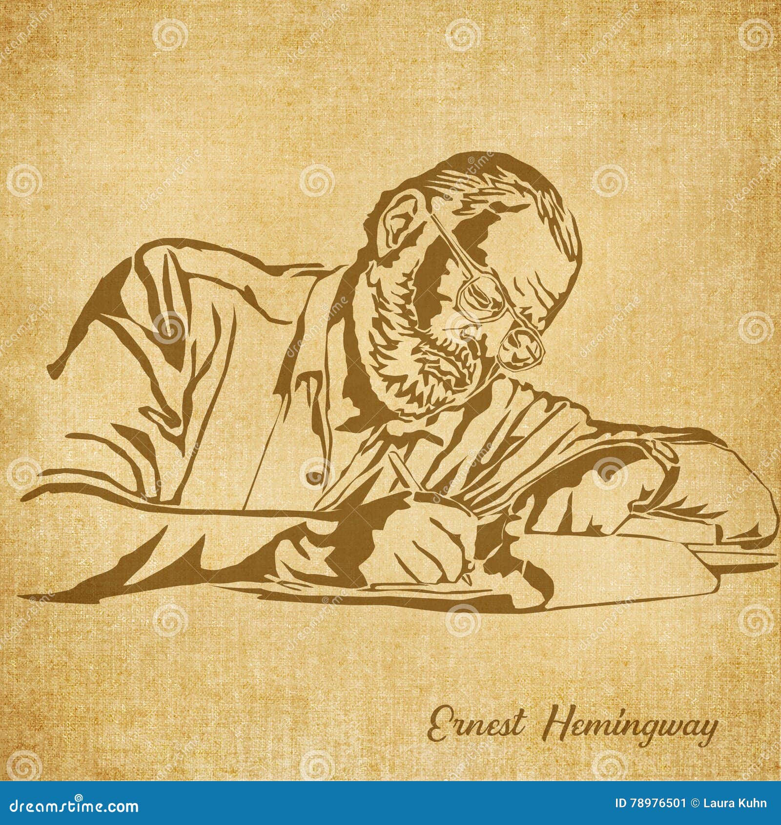 Ernest Hemingway Digital Hand Drawn Illustration Editorial Photo ...