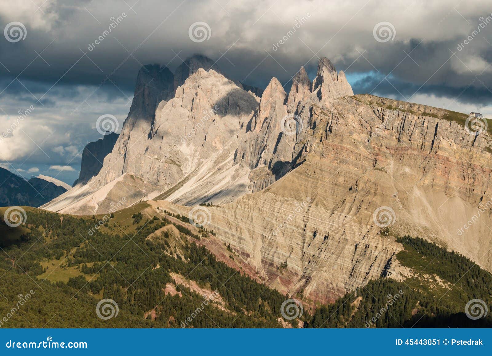 Eroded cliffs in Dolomites stock image. Image of gardena - 45443051