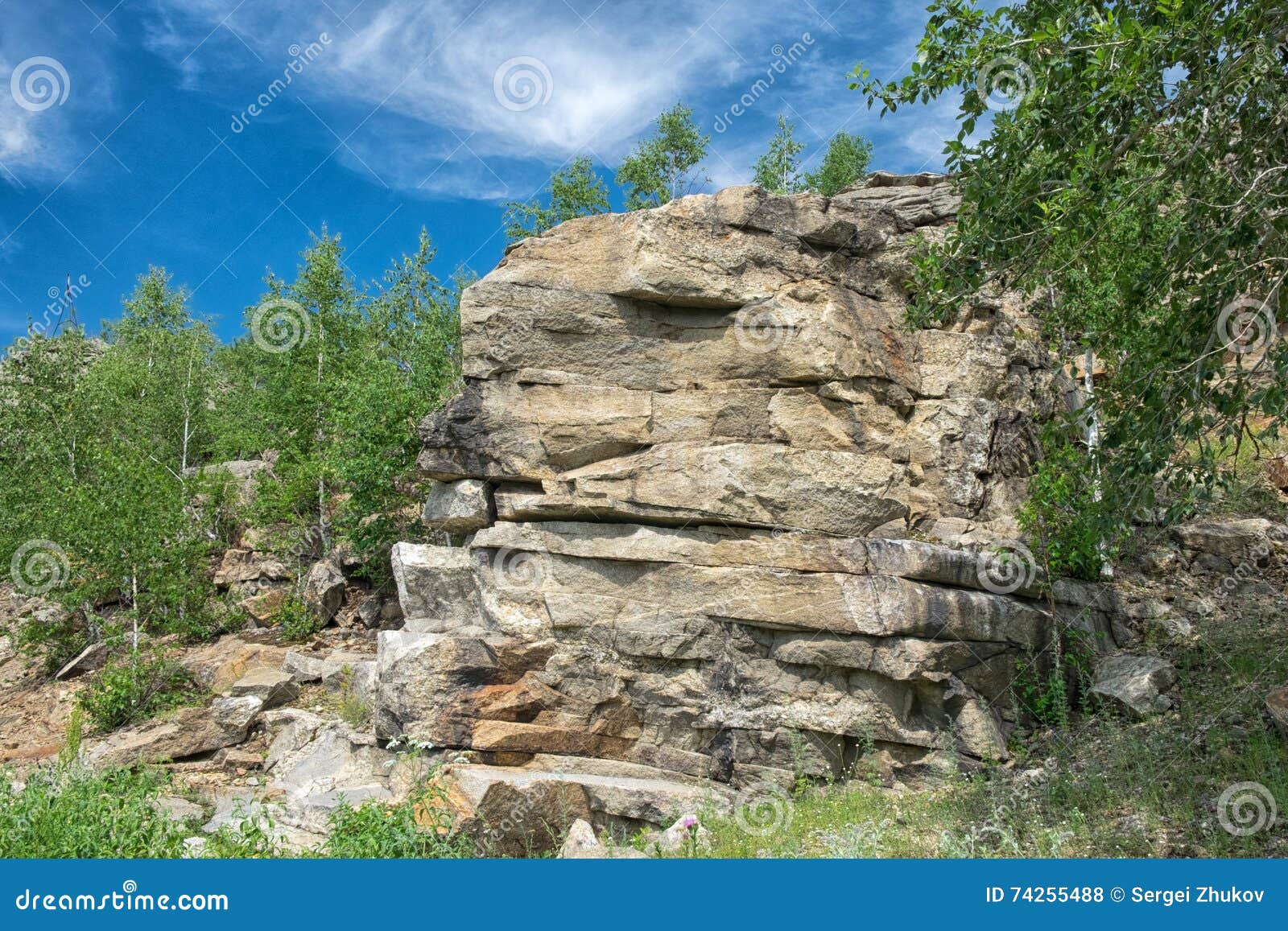 Eroded granite rocks. stock photo. Image of clouds, granite - 74255488