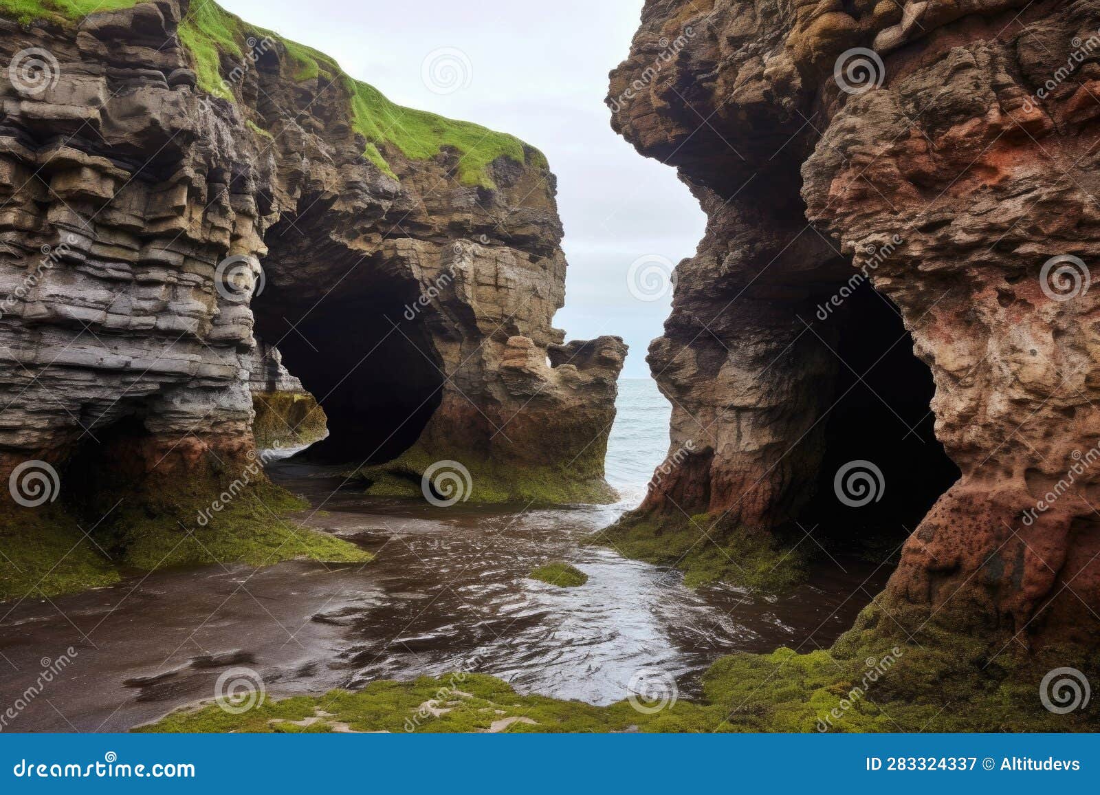 Eroded Rock Formations Around Sea Cave Entrance Stock Image - Image of ...