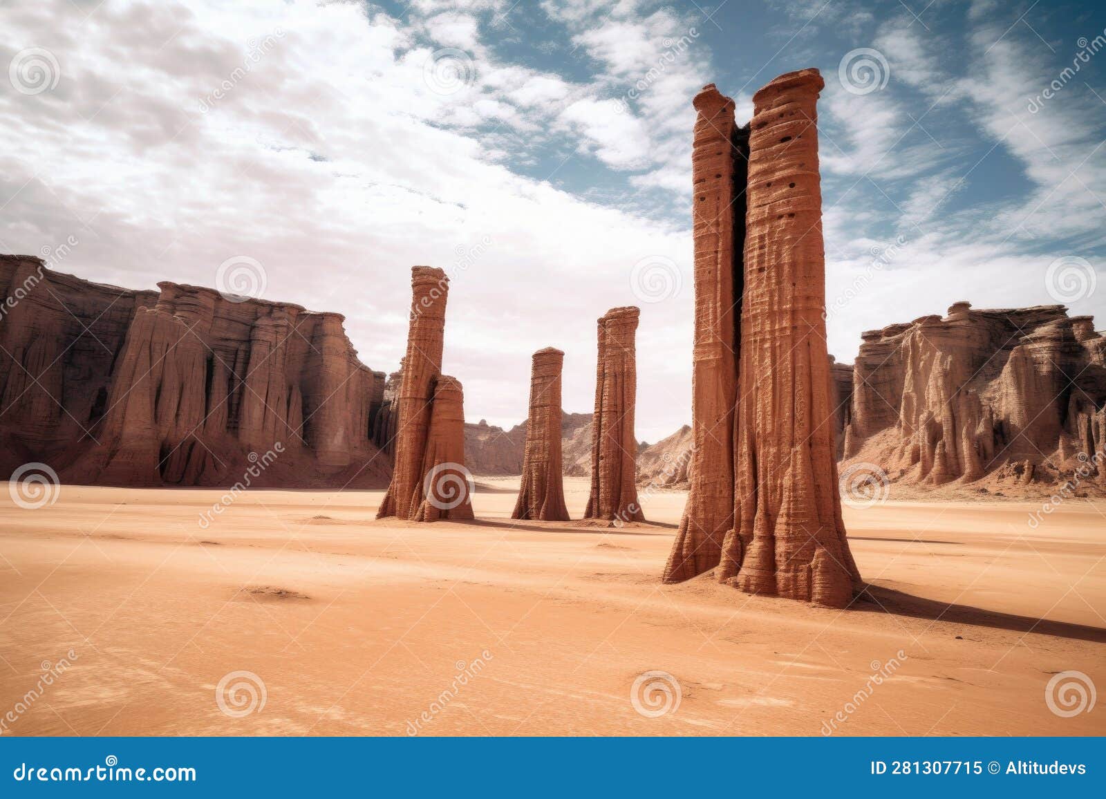 Eroded Sandstone Pillars Standing Tall in a Desolate Desert Stock Image ...