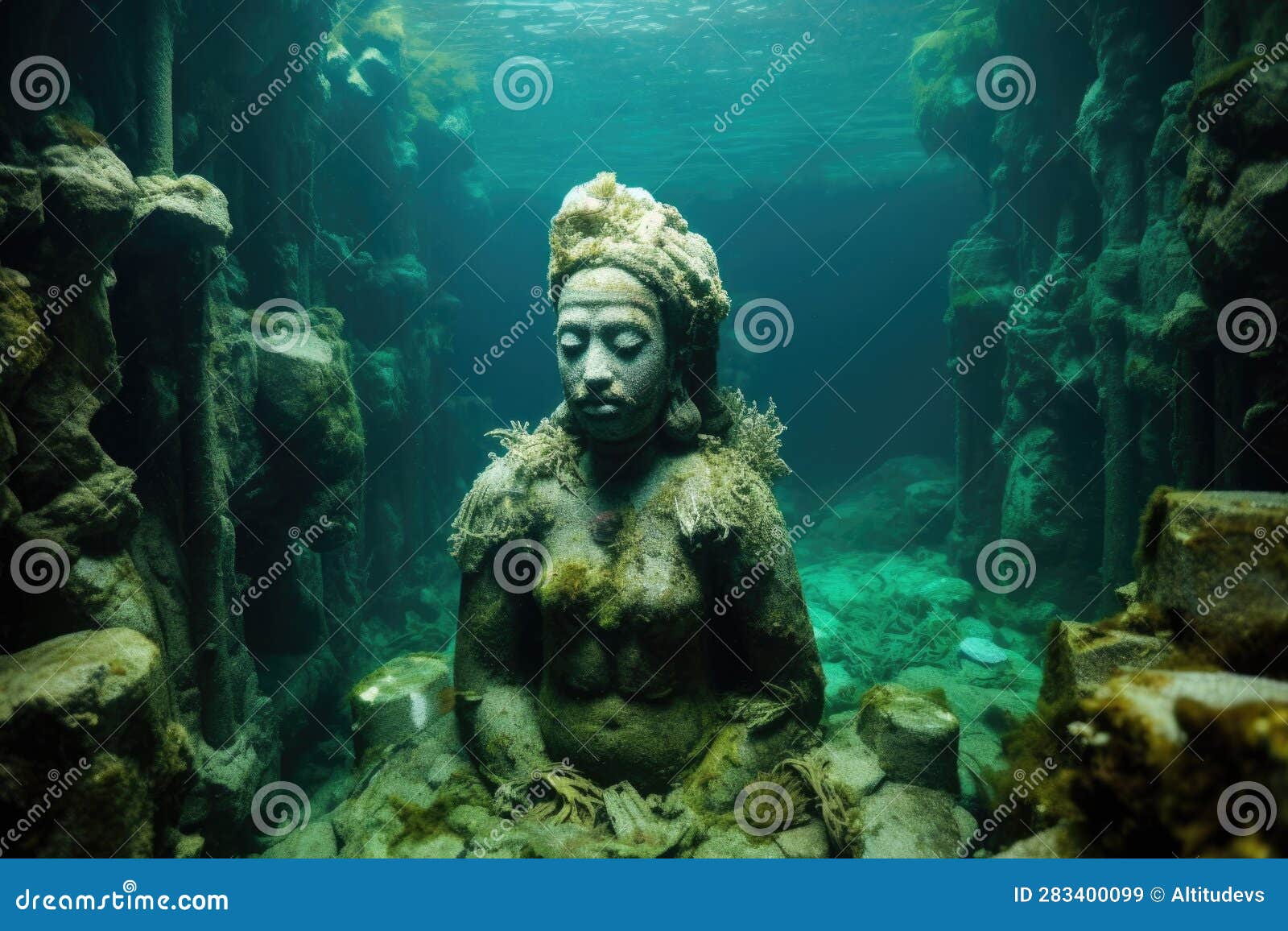 Eroded Statue in an Underwater Cave Stock Illustration - Illustration ...