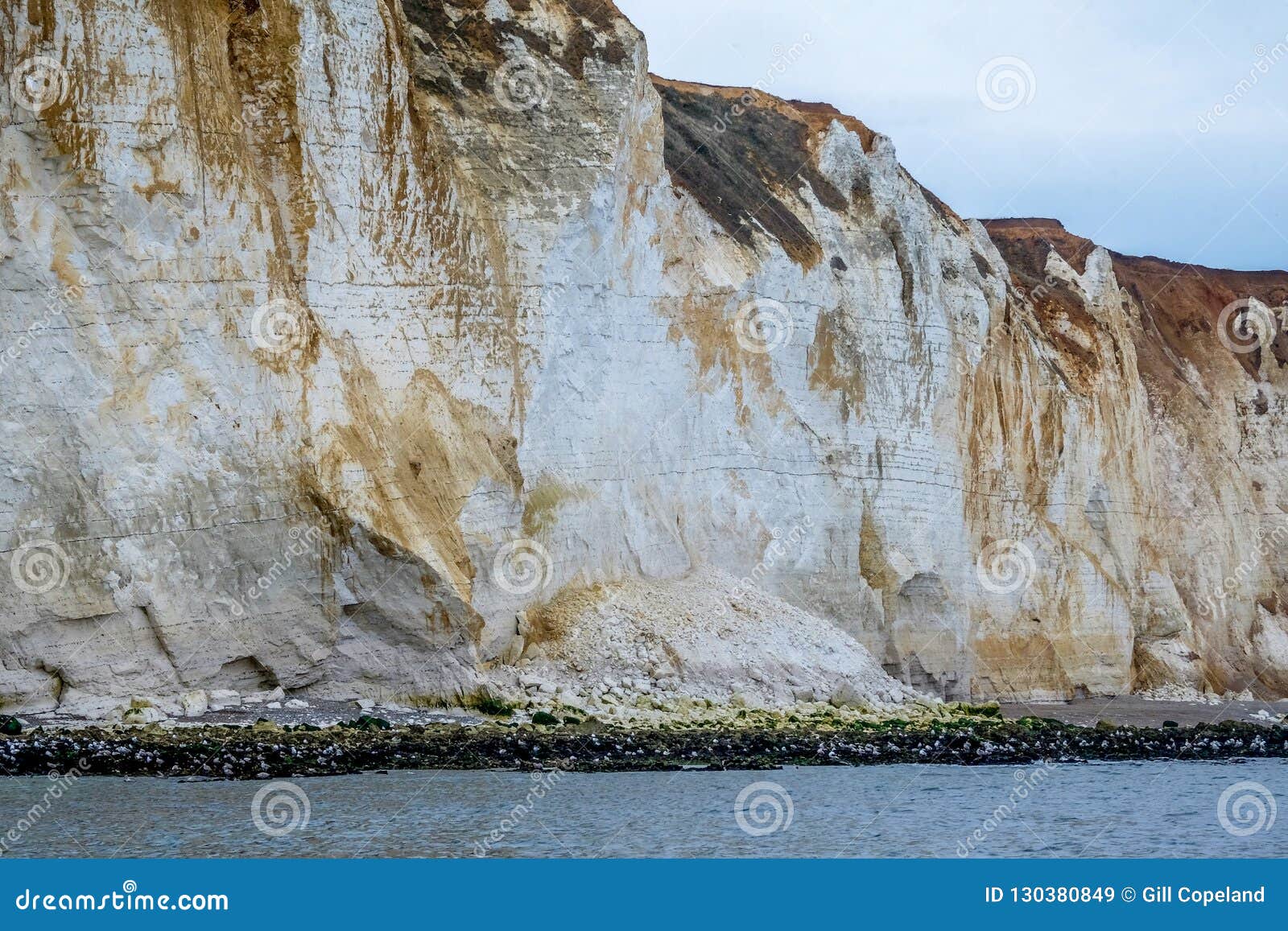 Eroding Chalk White Cliffs with a Landslide at the Bottom Stock Image ...