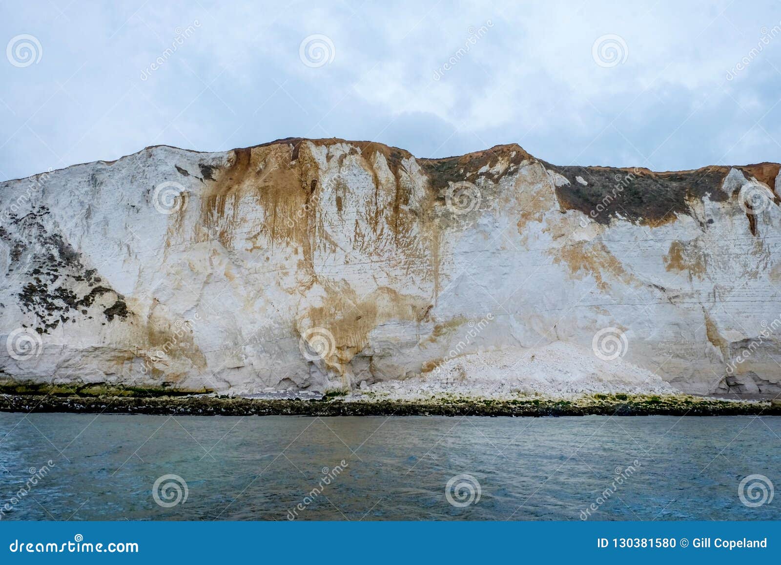 Eroding Chalk White Cliffs with a Landslide at the Bottom Stock Photo ...