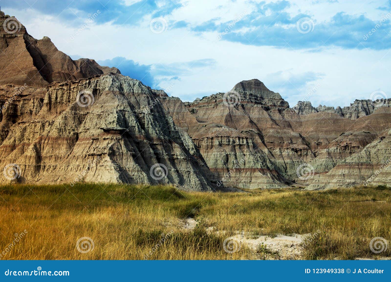 Eroding Cliffs and Prairie Grass in Badlands National Park, South ...