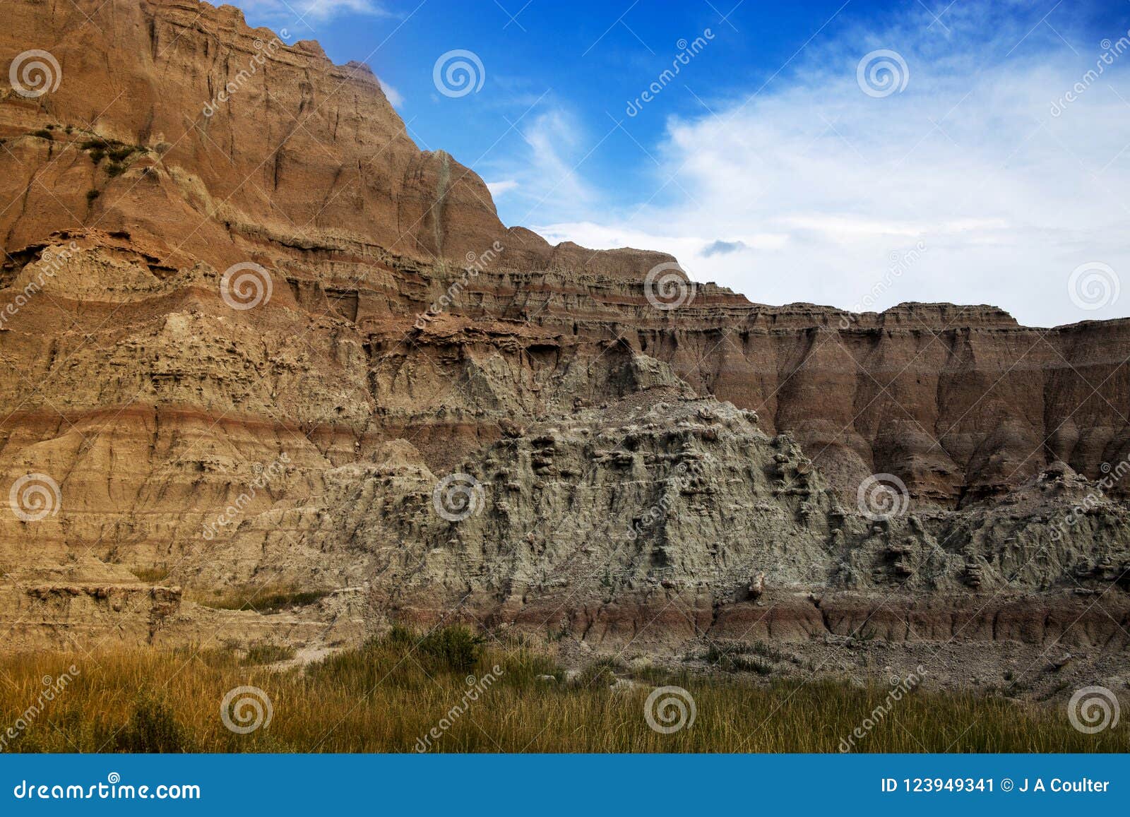 Eroding Cliffs and Prairie Grass in Badlands National Park, South ...