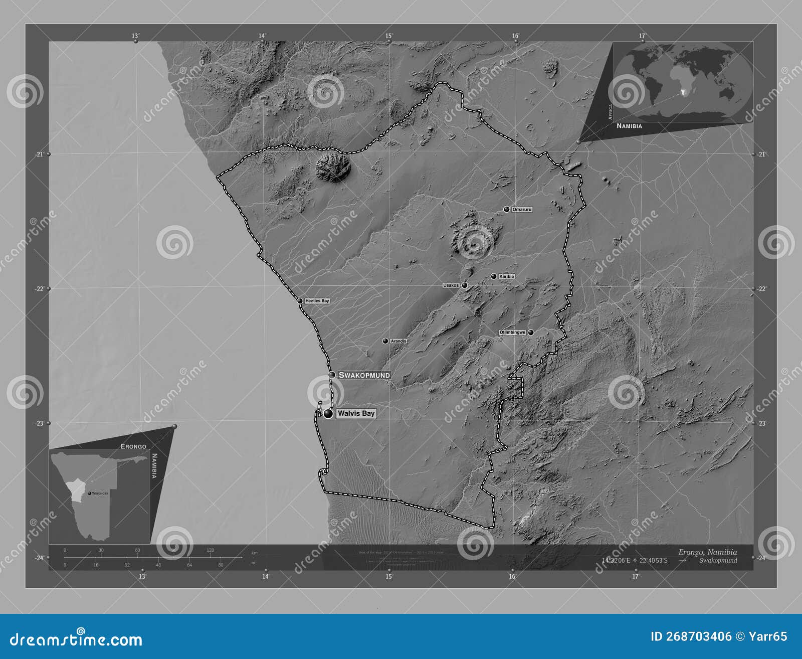 Erongo, Namibia. Bilevel. Labelled Points of Cities Stock Illustration ...