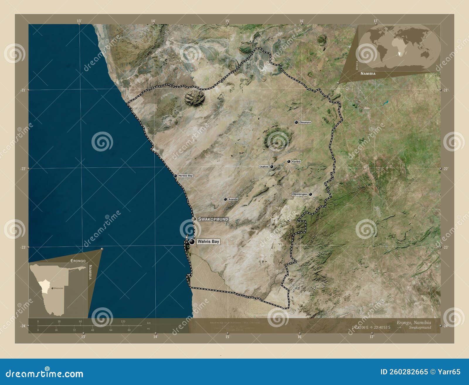 Erongo, Namibia. High-res Satellite. Labelled Points of Cities Stock ...