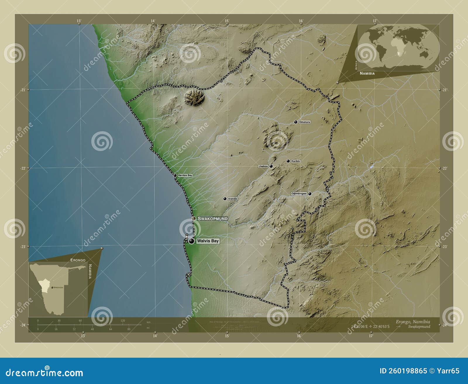 Erongo, Namibia. Wiki. Labelled Points of Cities Stock Illustration ...