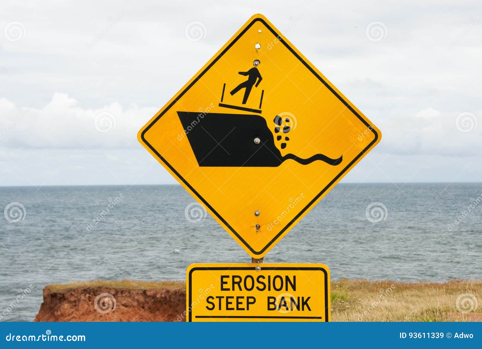 Erosion Cliff Road Sign stock image. Image of drive, injury - 93611339