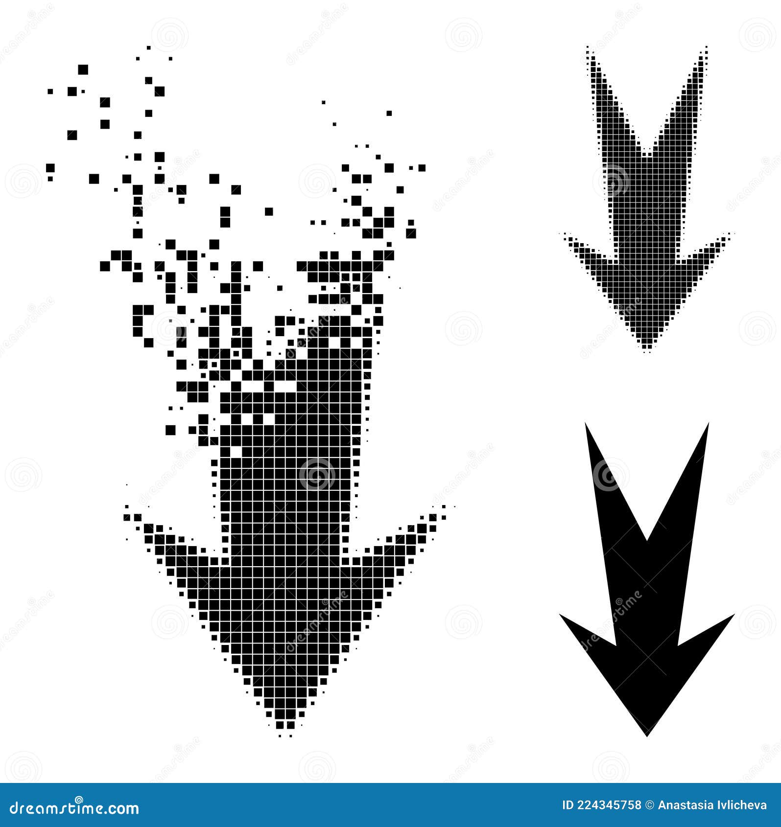 Erosion and Halftone Pixelated Arrow Down Glyph Stock Vector ...