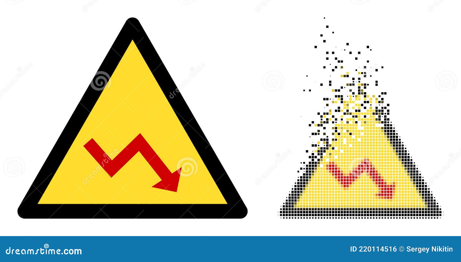 Erosion Pixel and Original Recession Warning Icon Stock Vector ...