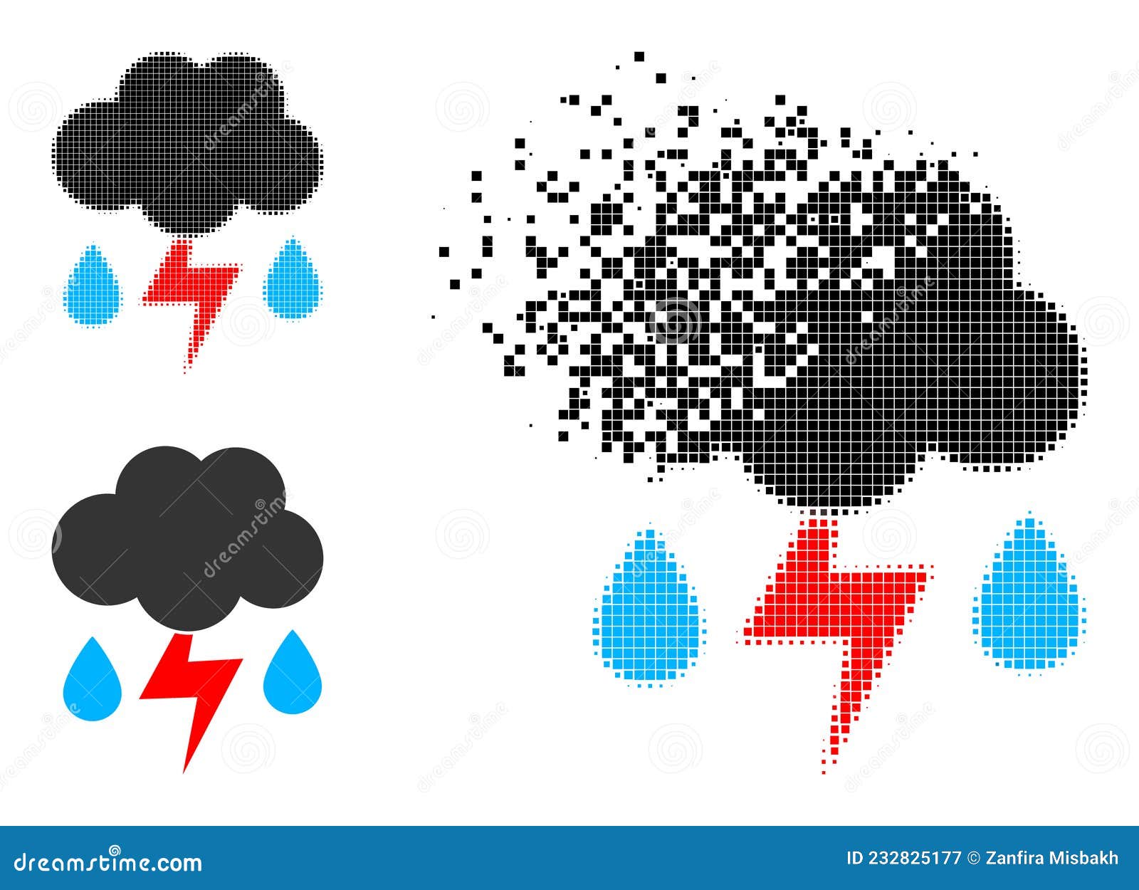 Erosion Pixel Thunderstorm Rain Glyph with Halftone Version Stock ...
