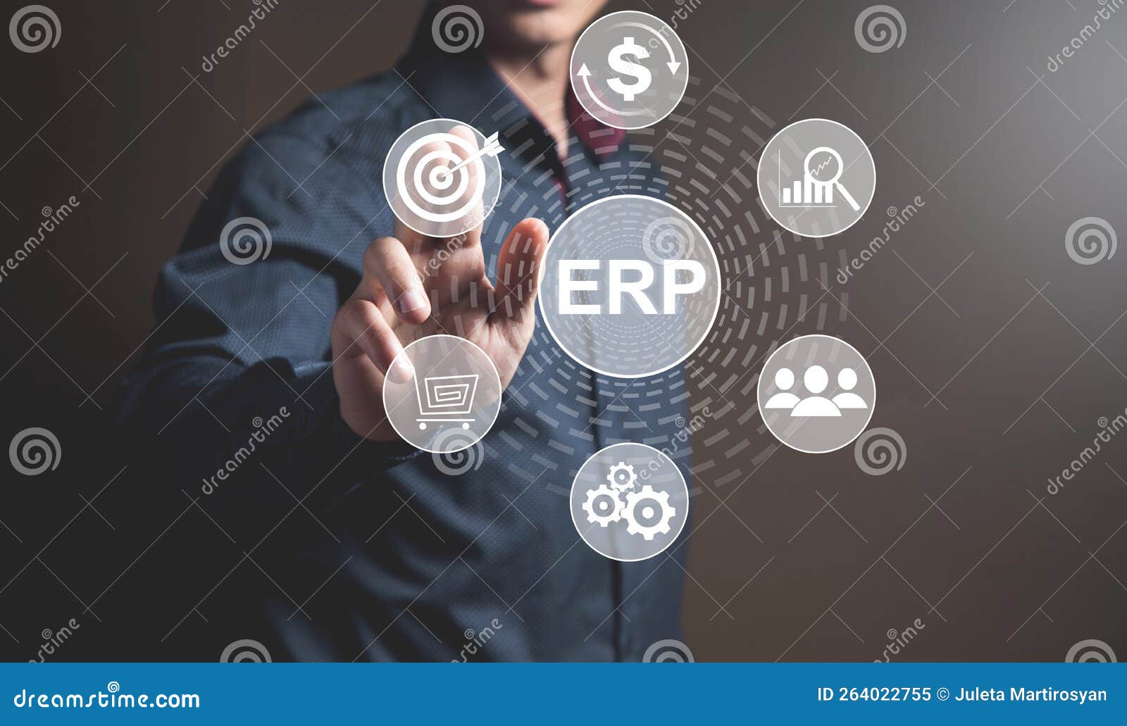 Erp E Iconos En Pantalla Virtual Imagen de archivo - Imagen de internet, mano: 264022755