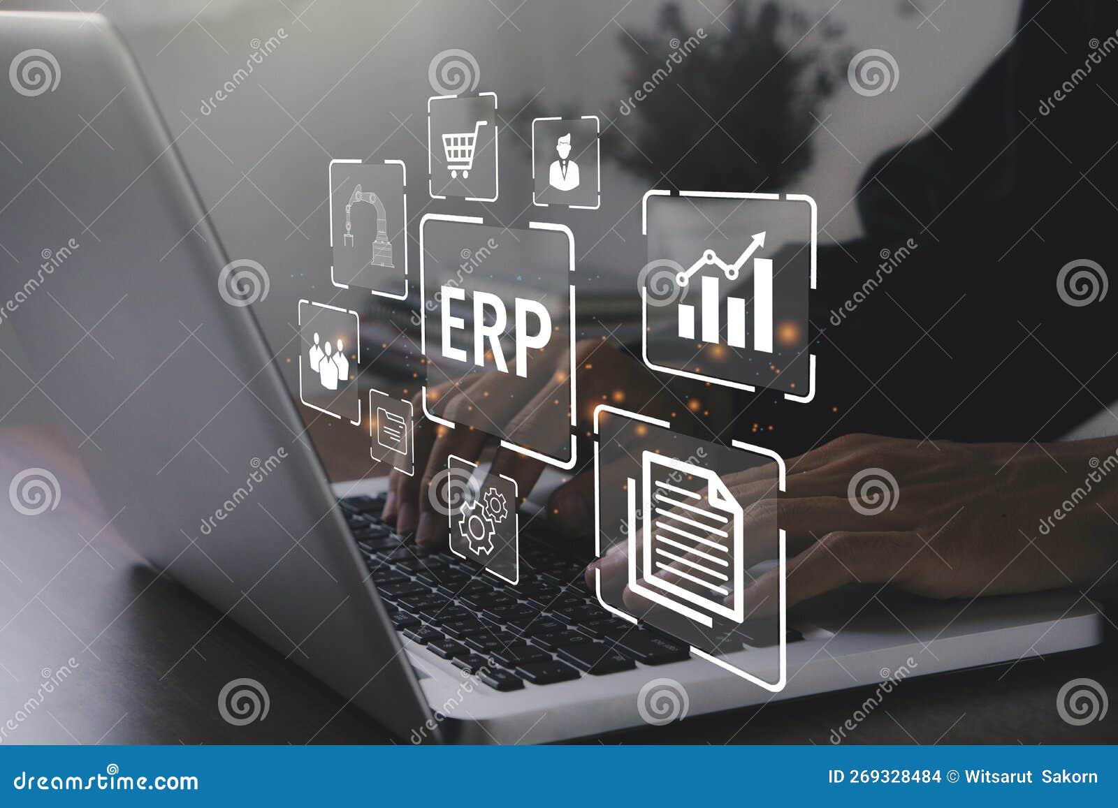 ERP,Enterprise Resource Planning.Businessman Using a Computer To ...
