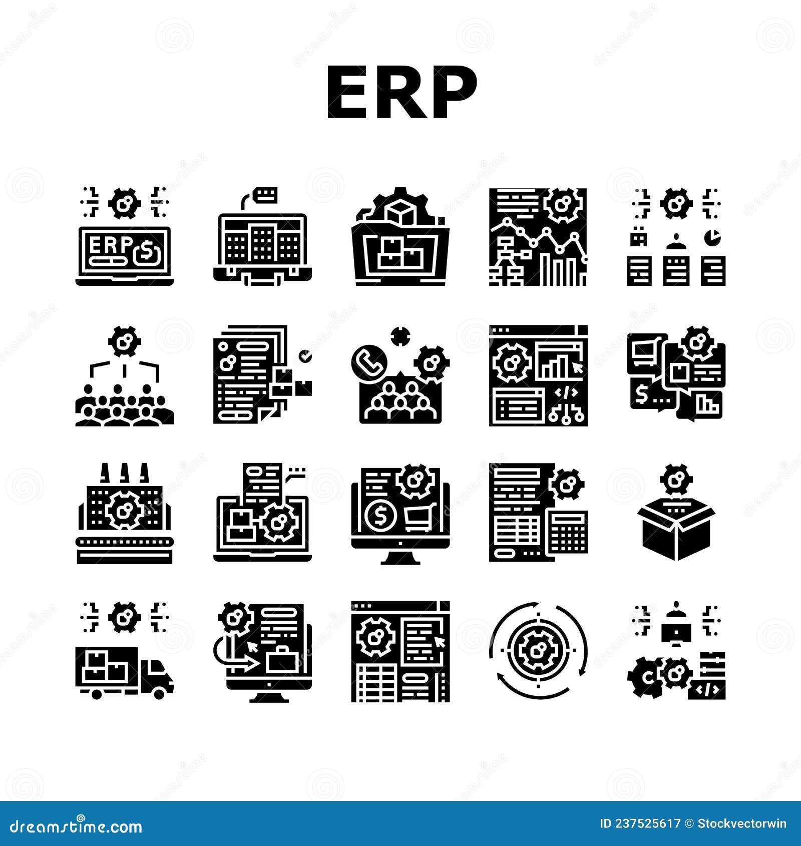 Erp Enterprise Resource Planning Icons Set Vector Stock Vector ...