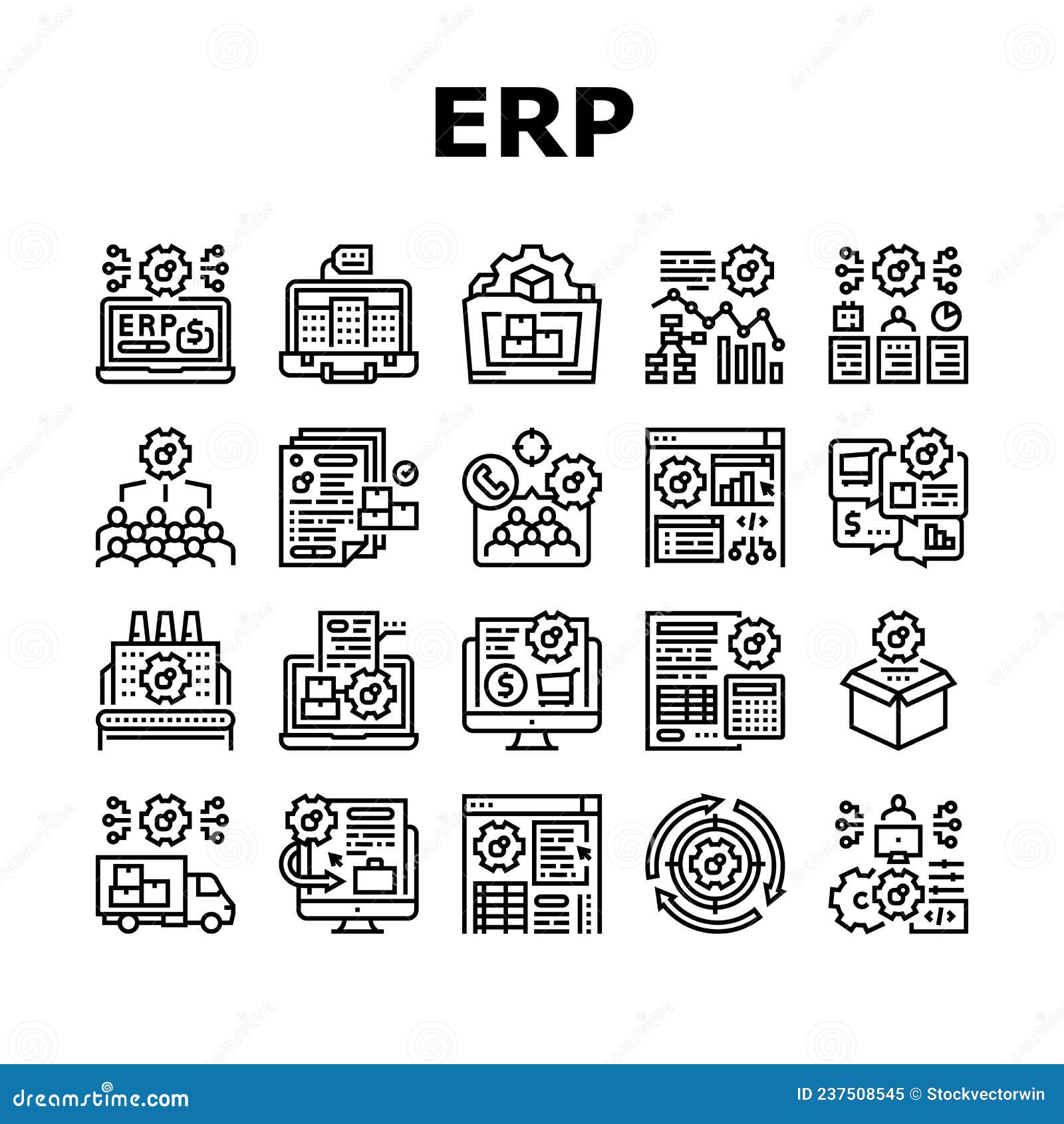 Erp Enterprise Resource Planning Icons Set Vector Stock Vector ...