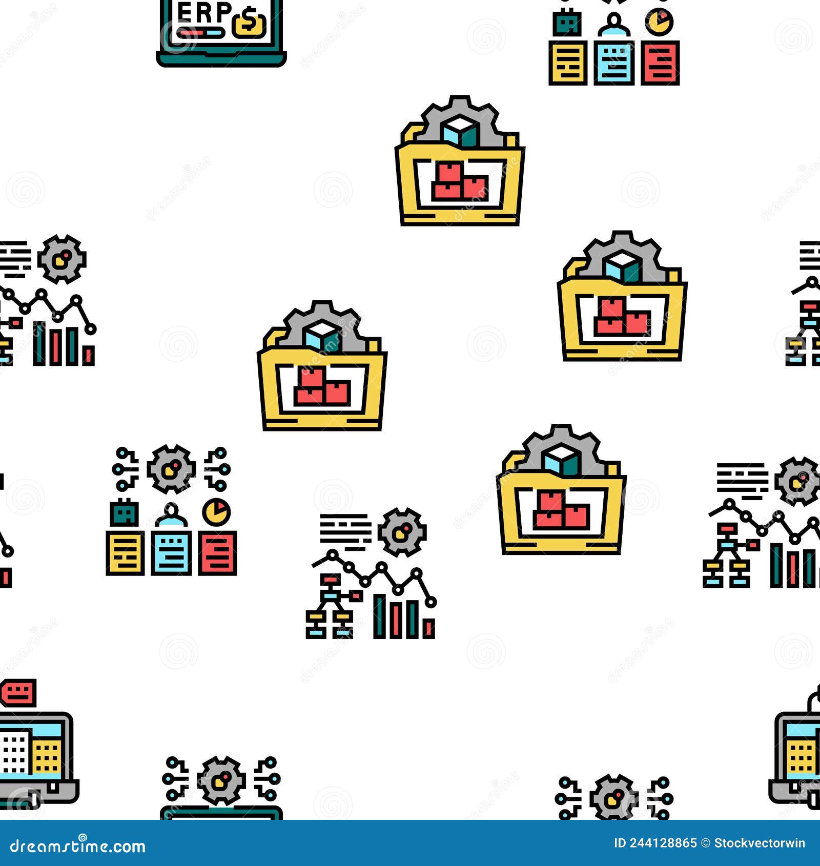 Erp Enterprise Resource Planning Vector Seamless Pattern Stock Vector ...