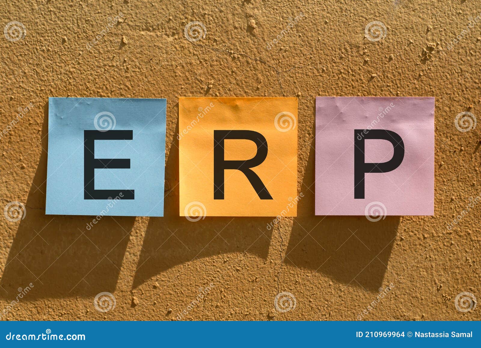 ERP Enterprise Resource Planning Word from Colorful Paper Notes on Wall ...