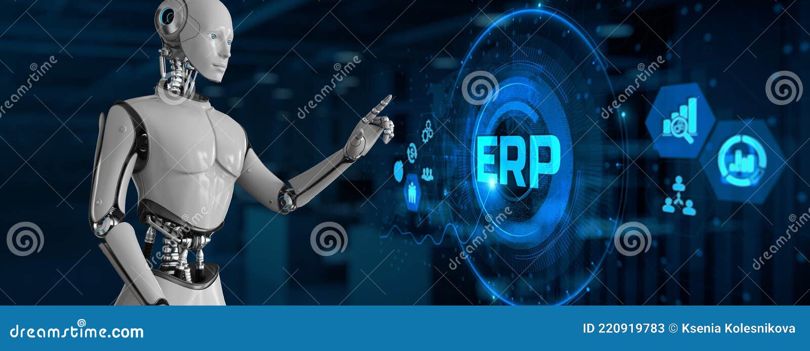 ERP Enterprise Resources Planning. 3d Render Cobot Robotic Arm Stock ...