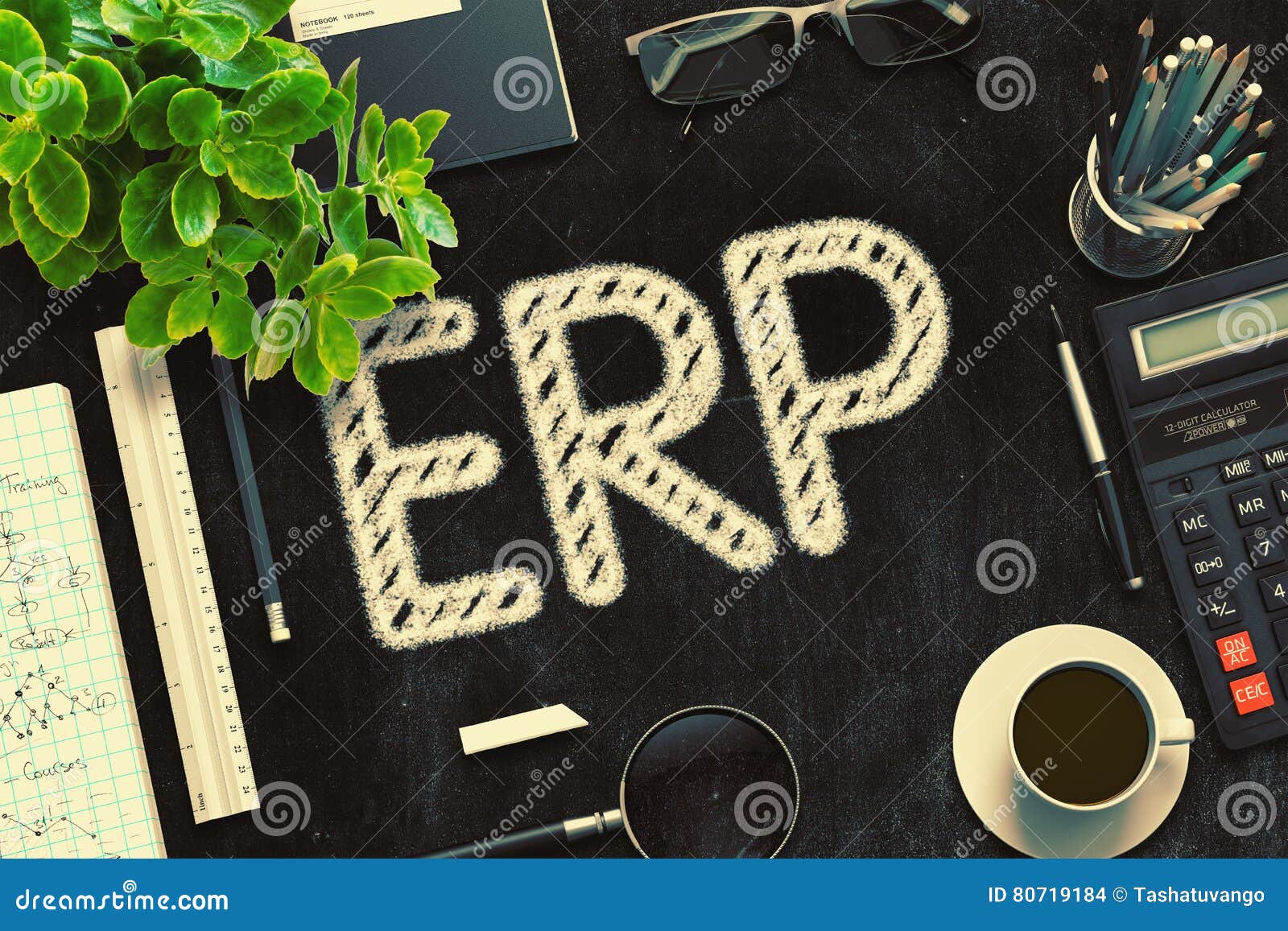 ERP Handwritten on Black Chalkboard. 3D Rendering. Stock Photo - Image ...