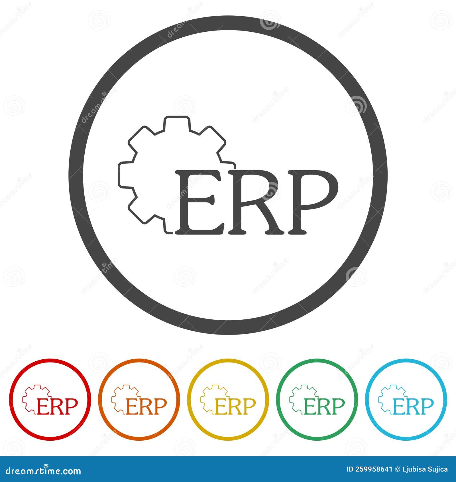 ERP Icon. Set Icons in Color Circle Buttons Stock Illustration ...