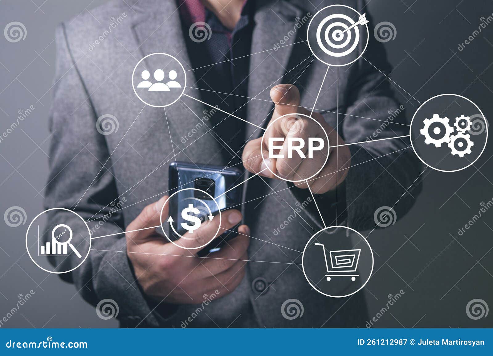 ERP and Icons on a Virtual Screen Stock Image - Image of computer ...